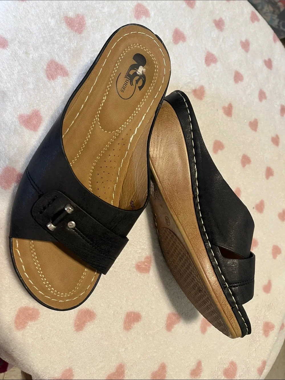 GC Shoes | Shoes | Mk Fauxleather Black Wedge Slide Sandals | Poshmark